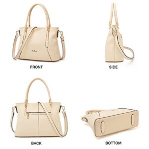 LAORENTOU Cow Leather Handbags for Women Top-handle Bags Purse Ladies Leather Satchel Shoulder Bags (Beige)