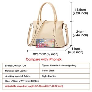 LAORENTOU Cow Leather Handbags for Women Top-handle Bags Purse Ladies Leather Satchel Shoulder Bags (Beige)