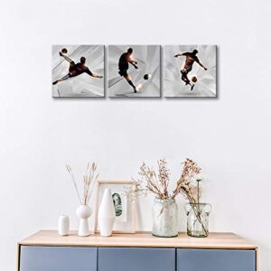 KLVOS Soccer Wall Art Prints Boy Room Sports Theme Decor Stretched and Gallery Wrap Modern Home Decoration for Man Cave Bedroom Ready to Hang - 12x12inchx3 Panel