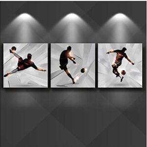 KLVOS Soccer Wall Art Prints Boy Room Sports Theme Decor Stretched and Gallery Wrap Modern Home Decoration for Man Cave Bedroom Ready to Hang - 12x12inchx3 Panel