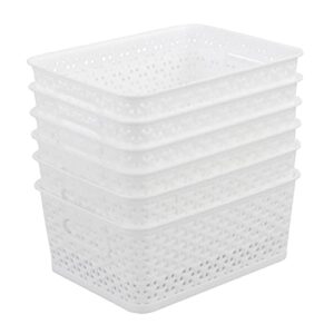 Wekioger Plastic Weave Storage Basket, 6-Pack White Pantry Bin