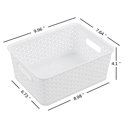 Wekioger Plastic Weave Storage Basket, 6-Pack White Pantry Bin