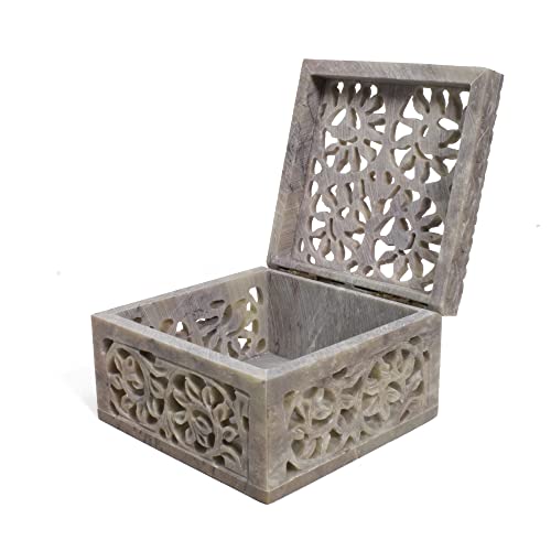 Hashcart Hand-Carved Jewelry Storage Box - Decorative Trinket Box - Birthday, Anniversary, Housewarming, Gifts for Women | Ring Box |