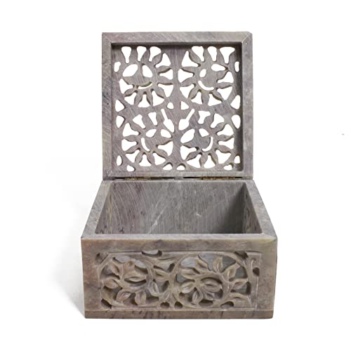 Hashcart Hand-Carved Jewelry Storage Box - Decorative Trinket Box - Birthday, Anniversary, Housewarming, Gifts for Women | Ring Box |