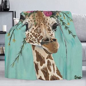 Giraffe with Floral Headpiece Flannel Fleece Throw Blanket Living Room/Bedroom/Sofa Couch Warm Soft Bed Blanket for Kids Adults All Season 50x60 inch