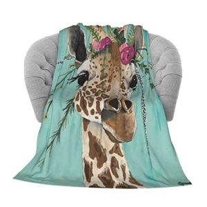 Giraffe with Floral Headpiece Flannel Fleece Throw Blanket Living Room/Bedroom/Sofa Couch Warm Soft Bed Blanket for Kids Adults All Season 50x60 inch