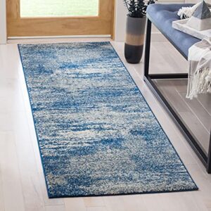 safavieh evoke collection 2’2″ x 13′ navy/ivory evk272a modern abstract non-shedding living room bedroom runner rug