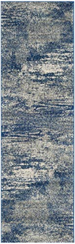 SAFAVIEH Evoke Collection 2'2" x 13' Navy/Ivory EVK272A Modern Abstract Non-Shedding Living Room Bedroom Runner Rug