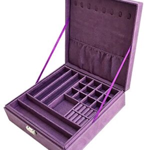 Sodynee® Purple Two-Layer Lint Jewelry Box Organizer Display Storage Case with Lock