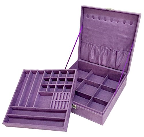 Sodynee® Purple Two-Layer Lint Jewelry Box Organizer Display Storage Case with Lock