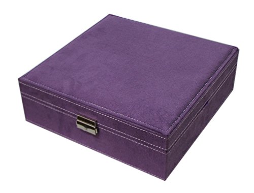 Sodynee® Purple Two-Layer Lint Jewelry Box Organizer Display Storage Case with Lock