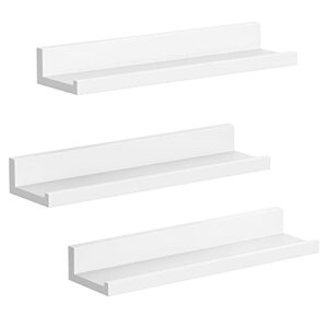 songmics floating shelves, set of 3 wall shelves, for photo frames and trinkets, for living room, home office, kitchen, bathroom, white ulws38wt