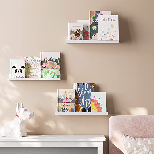 SONGMICS Floating Shelves, Set of 3 Wall Shelves, for Photo Frames and Trinkets, for Living Room, Home Office, Kitchen, Bathroom, White ULWS38WT