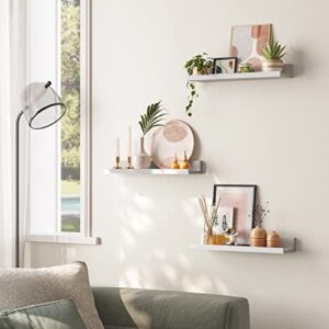 SONGMICS Floating Shelves, Set of 3 Wall Shelves, for Photo Frames and Trinkets, for Living Room, Home Office, Kitchen, Bathroom, White ULWS38WT