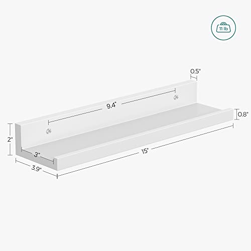 SONGMICS Floating Shelves, Set of 3 Wall Shelves, for Photo Frames and Trinkets, for Living Room, Home Office, Kitchen, Bathroom, White ULWS38WT