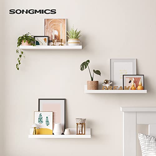 SONGMICS Floating Shelves, Set of 3 Wall Shelves, for Photo Frames and Trinkets, for Living Room, Home Office, Kitchen, Bathroom, White ULWS38WT