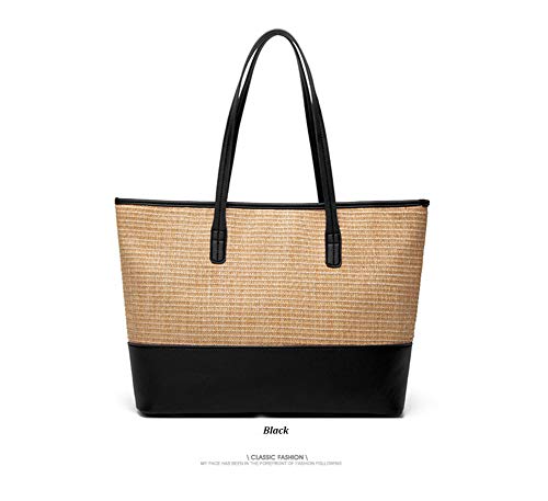 Yoofashion Straw Tote Bag for Women Shoulder Bag Summer Beach Bag Girls Fashion Top Handle Handbag (A110-black)