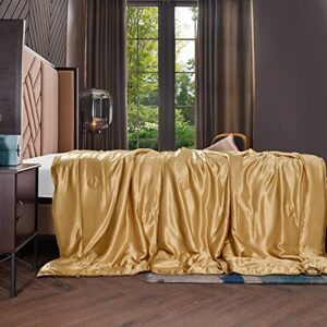 thxsilk 100% silk throw blanket for bed/couch top grade long-strand silk quilted bedspread soft & cozy (metallic gold, 53×70 inch)