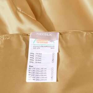 THXSILK 100% Silk Throw Blanket for Bed/Couch Top Grade Long-Strand Silk Quilted Bedspread Soft & Cozy (Metallic Gold, 53x70 inch)