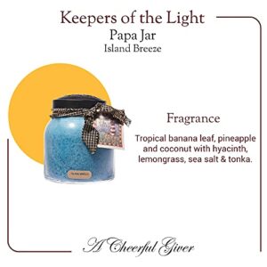 A Cheerful Giver — Island Breeze - 34oz Papa Scented Candle Jar with Lid - Keepers of the Light - 155 Hours of Burn Time, Gift Candle, Blue