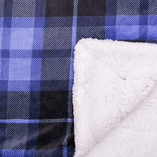 SOCHOW Sherpa Plaid Fleece Throw Blanket, Double-Sided Super Soft Luxurious Bedding Blanket 50 x 60 inches, Blue