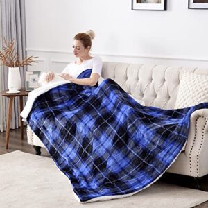 SOCHOW Sherpa Plaid Fleece Throw Blanket, Double-Sided Super Soft Luxurious Bedding Blanket 50 x 60 inches, Blue