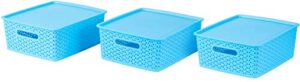 basicwise qi003214m.3 blue medium plastic storage container with lid, set of 3