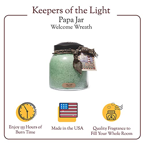 A Cheerful Giver - Welcome Wreath - 34oz Papa Scented Candle Jar with Lid - Keepers of the Light - 155 Hours of Burn Time, Gift for Women, Green