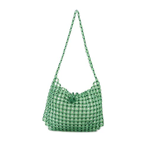 YIFEI Women Green Colored Transparent Beaded Acrylic Shoulderbag Evening Handmade Crossbody Bags