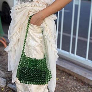 YIFEI Women Green Colored Transparent Beaded Acrylic Shoulderbag Evening Handmade Crossbody Bags