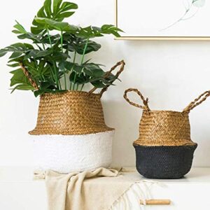 Shineweb Home Storage Organisation, Seagrass Weaving Foldable Home Storage Bucket Toy Sundries Clothes Plants Basket Grey L