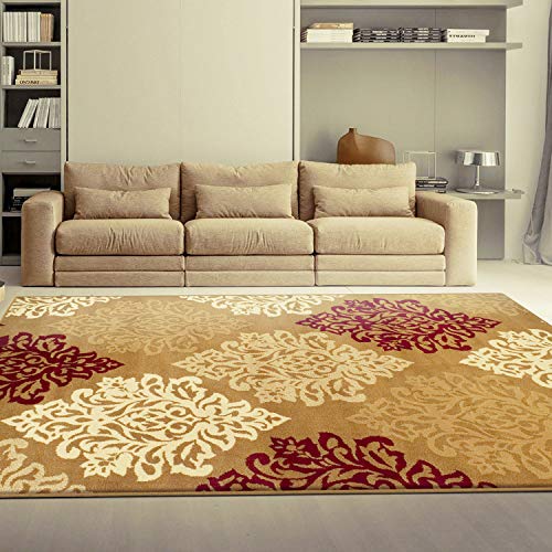 SUPERIOR Indoor Small Area Rug with Jute Backing, Modern Floral Damask, Floor Decor for Living/Dining Room, Bedroom, Farmhouse, Kitchen, Entryway, Office, Danvers Collection, 4' x 6', Brown