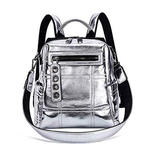 NIGEDU Glitter Backpack Women Shoulder Bag Multi-Functional Backpacks for Teenage Girls School Bag Female Travel Bag (Silver)