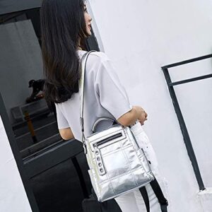 NIGEDU Glitter Backpack Women Shoulder Bag Multi-Functional Backpacks for Teenage Girls School Bag Female Travel Bag (Silver)