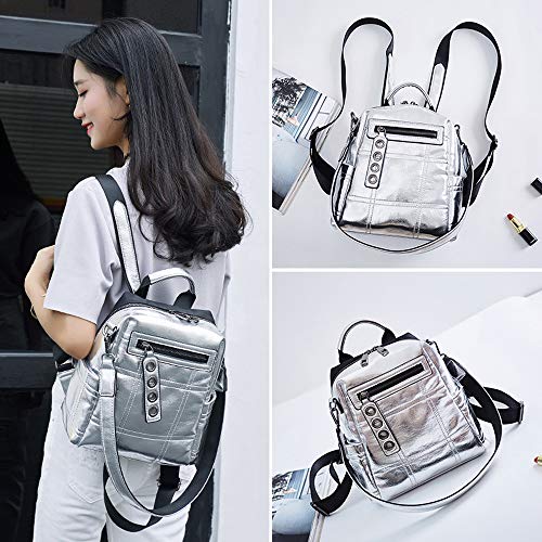 NIGEDU Glitter Backpack Women Shoulder Bag Multi-Functional Backpacks for Teenage Girls School Bag Female Travel Bag (Silver)