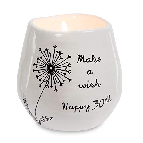 Pavilion Gift Company Make A Wish Happy 30th Birthday-8 oz Soy Wax Candle with Wick in A White Ceramic Vessel 8 oz-100 Scent: Serenity, 3.5 Inch Tall