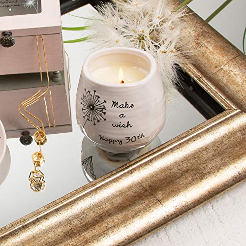 Pavilion Gift Company Make A Wish Happy 30th Birthday-8 oz Soy Wax Candle with Wick in A White Ceramic Vessel 8 oz-100 Scent: Serenity, 3.5 Inch Tall