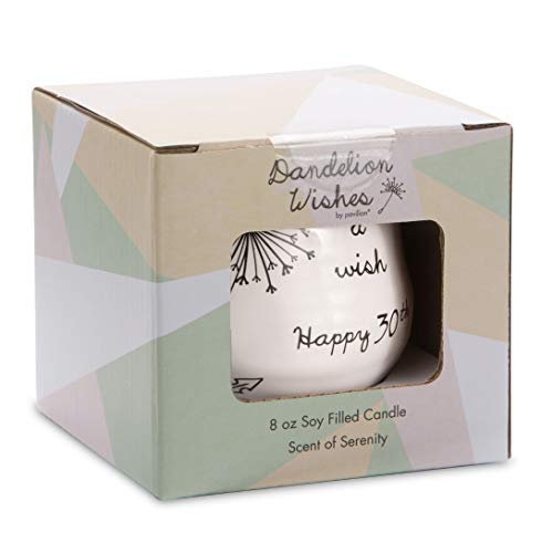 Pavilion Gift Company Make A Wish Happy 30th Birthday-8 oz Soy Wax Candle with Wick in A White Ceramic Vessel 8 oz-100 Scent: Serenity, 3.5 Inch Tall