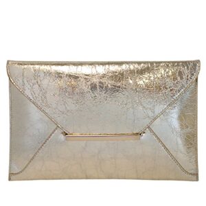 jnb crushed metallic envelope clutch, gold