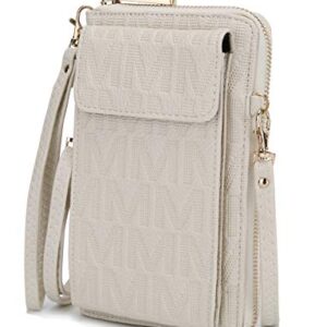 MKF Crossbody Cellphone Handbag for Women Wallet Purse – PU Leather Multi Pockets Clutch Bag, Wristlet Strap Beige