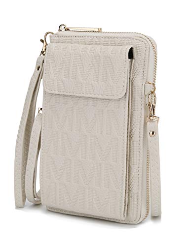 MKF Crossbody Cellphone Handbag for Women Wallet Purse – PU Leather Multi Pockets Clutch Bag, Wristlet Strap Beige