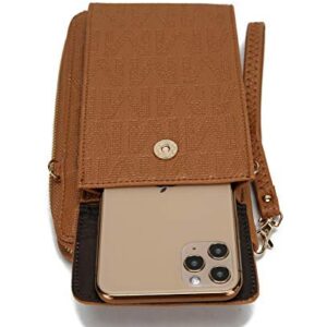 MKF Crossbody Cellphone Handbag for Women Wallet Purse – PU Leather Multi Pockets Clutch Bag, Wristlet Strap Beige