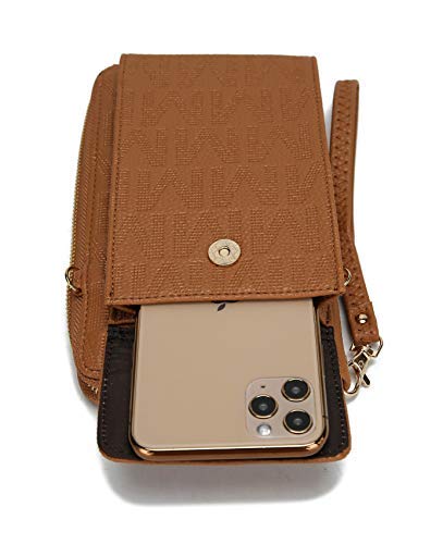 MKF Crossbody Cellphone Handbag for Women Wallet Purse – PU Leather Multi Pockets Clutch Bag, Wristlet Strap Beige