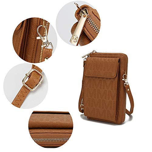 MKF Crossbody Cellphone Handbag for Women Wallet Purse – PU Leather Multi Pockets Clutch Bag, Wristlet Strap Beige