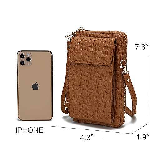 MKF Crossbody Cellphone Handbag for Women Wallet Purse – PU Leather Multi Pockets Clutch Bag, Wristlet Strap Beige