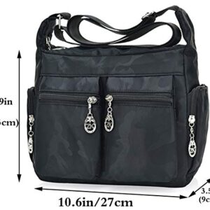 FiveloveTwo Lightweight Nylon Multi Pocket Hobo Shoulder Crossbody Bag Handbags and Purses for Women Men Top-handle Messenger Crossbody Bag Pack Totes Satchels Black Camouflage