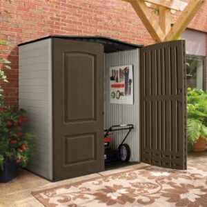 Rubbermaid Medium Vertical Resin Weather Resistant Outdoor Storage Shed, 5 ft. x 4 ft. , Putty/Canteen Brown, for Garden/Backyard/Home/Pool