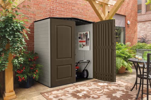 Rubbermaid Medium Vertical Resin Weather Resistant Outdoor Storage Shed, 5 ft. x 4 ft. , Putty/Canteen Brown, for Garden/Backyard/Home/Pool