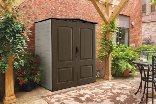 Rubbermaid Medium Vertical Resin Weather Resistant Outdoor Storage Shed, 5 ft. x 4 ft. , Putty/Canteen Brown, for Garden/Backyard/Home/Pool