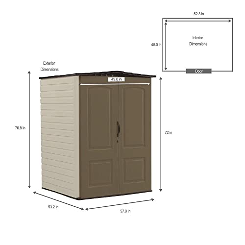 Rubbermaid Medium Vertical Resin Weather Resistant Outdoor Storage Shed, 5 ft. x 4 ft. , Putty/Canteen Brown, for Garden/Backyard/Home/Pool